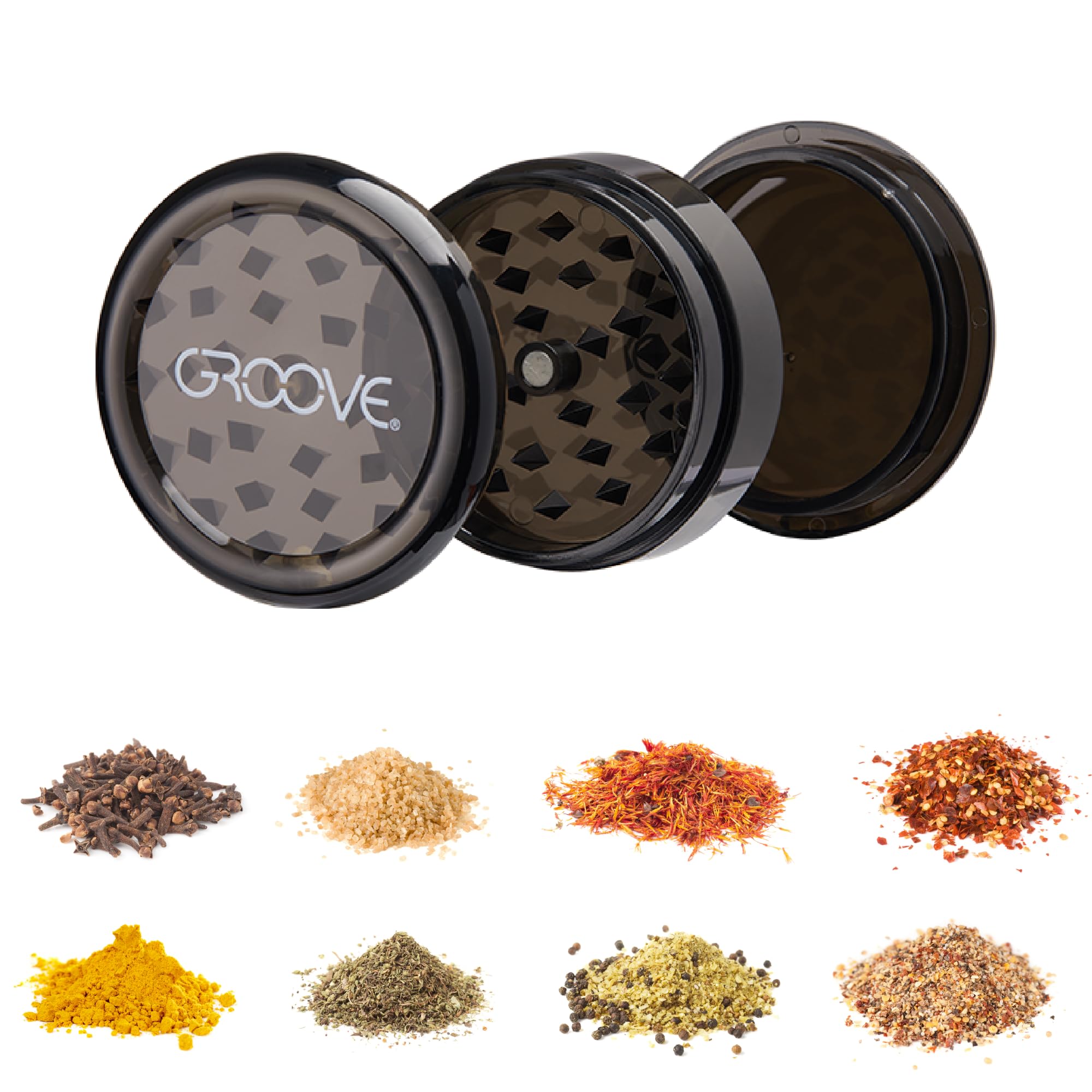 GROOVE Premium Herb Grinder - 2-Piece Acrylic Herb Grinder with Integrated Storage Compartment and Magnetic Closure β Ultra-Sharp Teeth for Smooth Grinding β BPA-Free (Black)