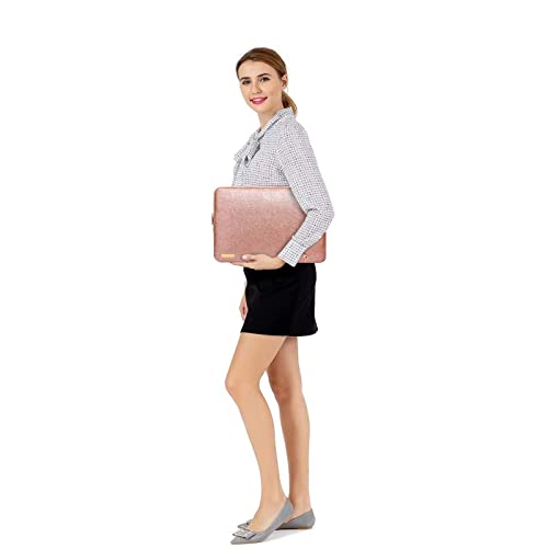 MOSISO PU Leather Laptop Sleeve&Compatible with MacBook Air 15 inch Case 2023 A2941, Sparkly Glitter Hard Shell&Keyboard Cover&Screen Protector&Webcam Cover&Type C Adapter 2 Pack,Transparent&Rose Gold
