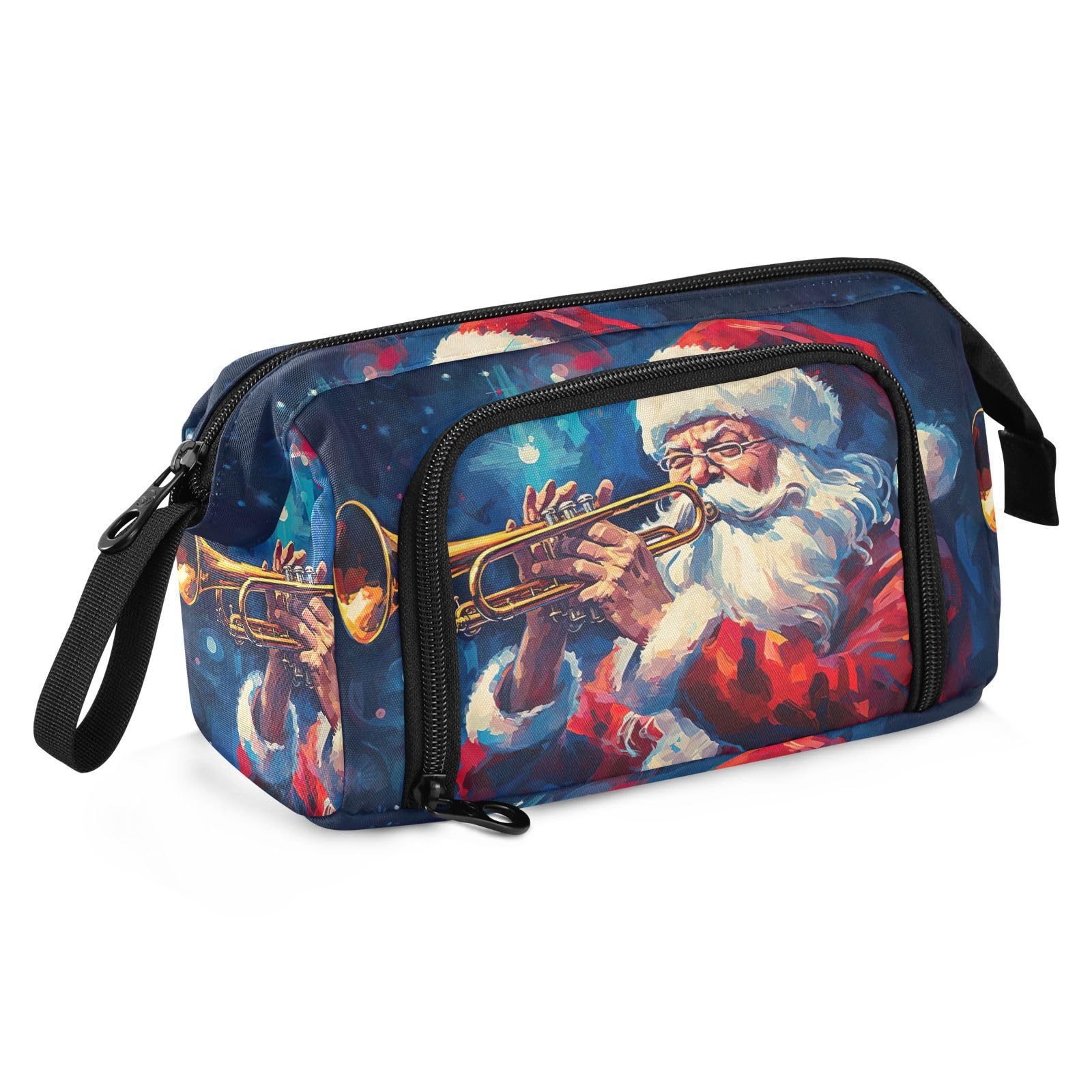 Generic Santa Claus Trumpet Large Pencil Case Pouch Pen Case for Girls Boys Adults Big Capacity Portable Pen Case Bag with Zipper Pencil Cases Pouches for Birthday Gift Back to School Supplies