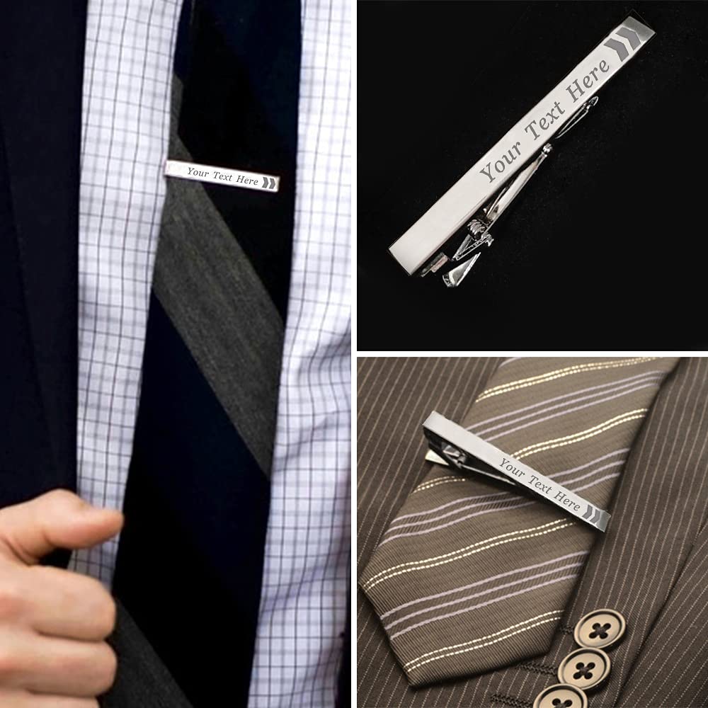 EDSG Personalized Tie Clips Pin for Men Engraved Exquisite Stainless Steel Personalized Gift for Best Man Usher Dad Boyfriend Husband Wedding Birthday Engagement Anniversary Xmas Gift (Silver)