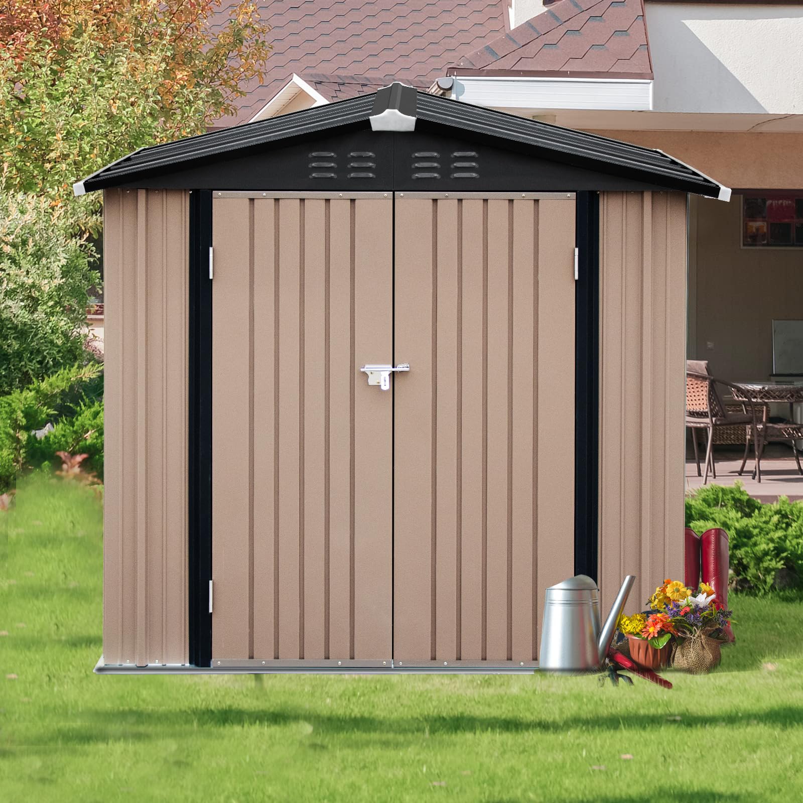 Polar Aurora Outdoor Storage Shed, 4 x 6.2 FT Metal Tool Sheds, Lockable Storage Garden House for Backyard Garden Patio Lawn
