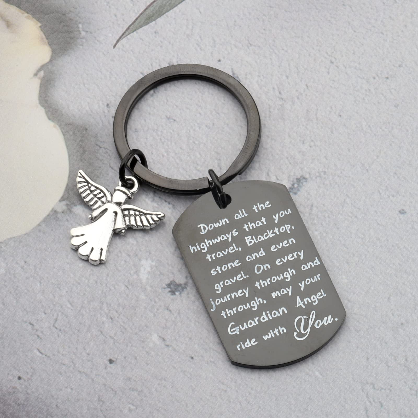FUSTMW Drive Safe Keychain New Driver Gifts Trucker Driver Gifts Ride Safe Keychain Biker Gift May Your Guardian Angel Ride with You (black)