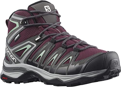 Salomon X Ultra Pioneer MID CLIMASALOMON Waterproof Hiking Boots for Women Trail Running Shoe, Wine Tasting/Magnet/Granite Green, 7.5