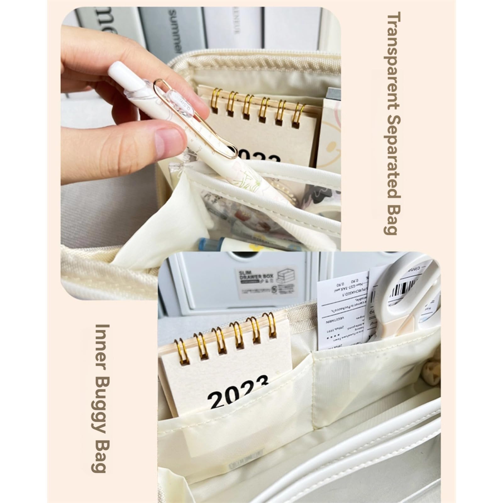 HFPPXHSY Pencil Pouch Multi-Layer Large Capacity Capybara Print Quirky Fun Cute (Beige-2), TM240315-1(3)