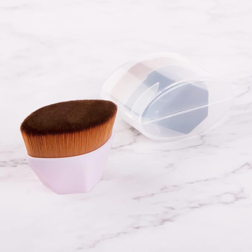 Foundation Makeup Brush Flat Top Kabuki Petal-shaped Face Blush Liquid Powder Foundation Brush for Blending Liquid, Cream or Flawless Powder Cosmetics with Protective Case (Golden)