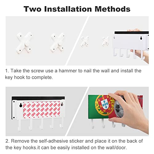 Portugal Flag Soccer Goa PU Leather Wall Mounted Key Hook Organizer Hanging Key Holder Decoration