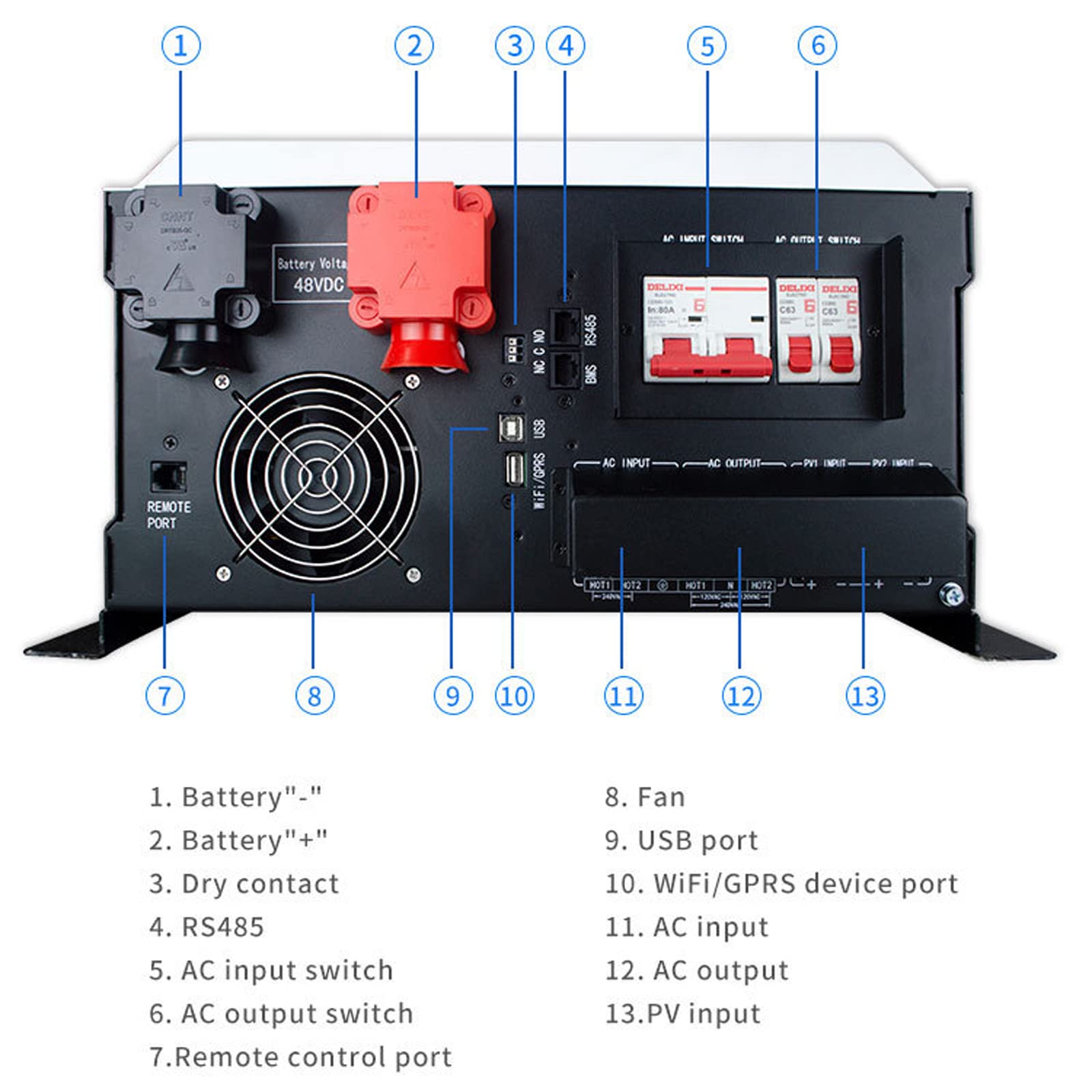 Growatt Solar Inverter 6000W, Off Grid Solar Inverter 48V DC to 120 AC, Split Phase Solar Inverter Built-in 80A MPPT, Hybrid Solar Inverter Charger with WIFI Module, Output Grid Solar Inverter Charger