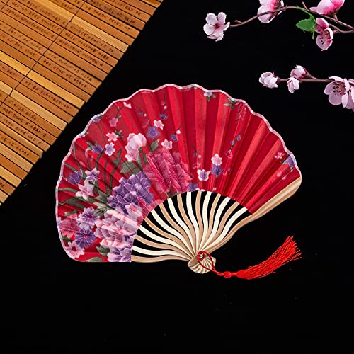 HAOSEA Ancient Wind Folding Scallop Shell Fan Fan Dance Fan Folding Fan Big red