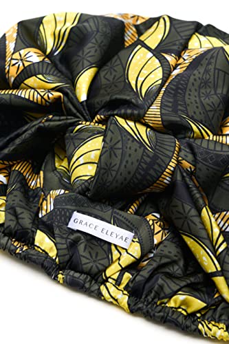 Grace Eleyae Women's Adjustable Satin Line Volume Knot Turban, Green African Print