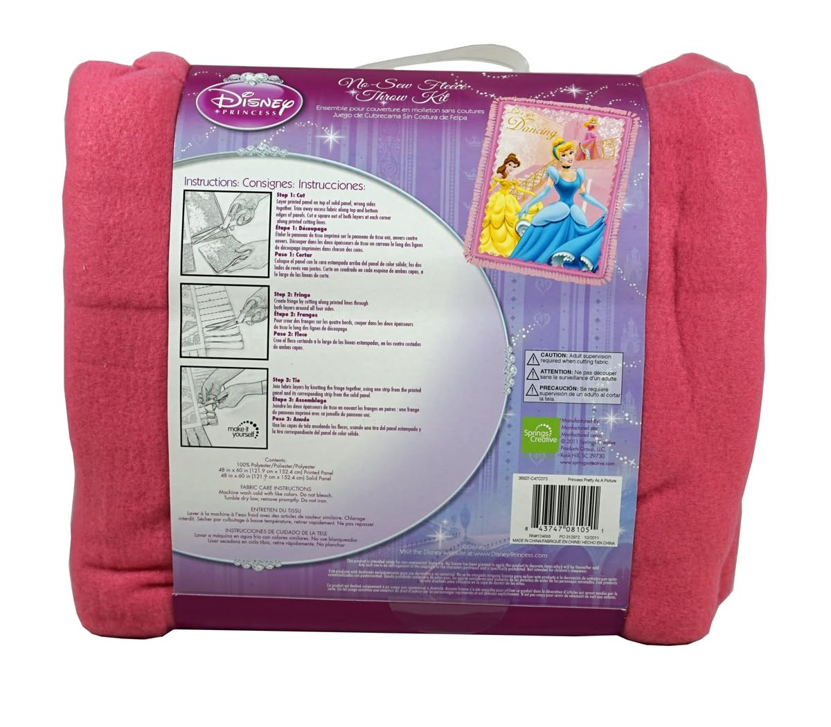 Springs Creative Products Princess Pretty as a Picture No-Sew Fleece Throw Kit