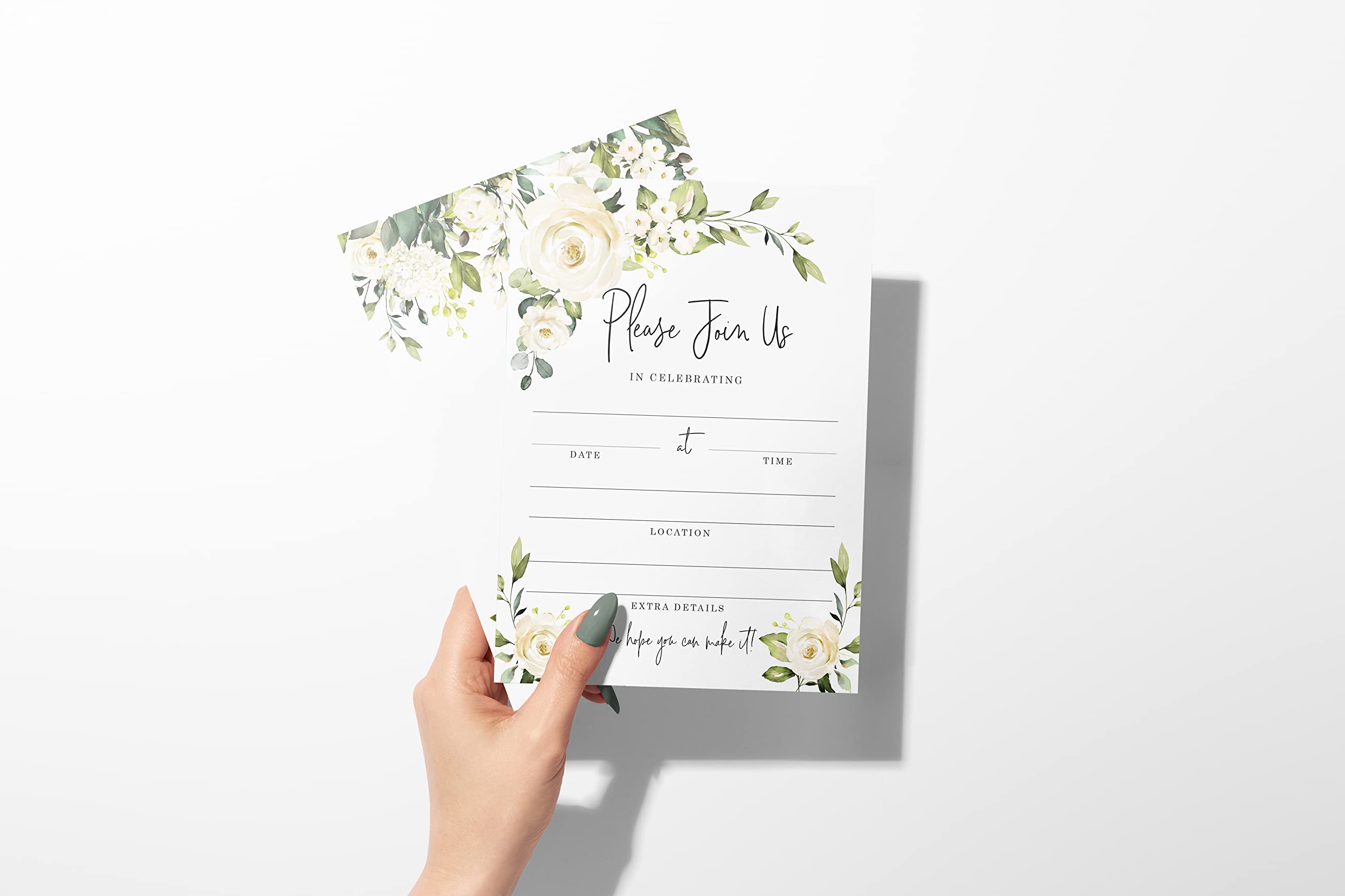 White Rose Invitations For All Occasions - Elegant Invites Perfect for Weddings, Bridal Showers, Birthdays, Engagements, Bachelorette Parties, Receptions, Anniversaries - Envelopes Not Included