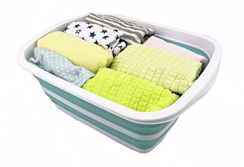 SAMMART 10L (2.6 Gallon) Set of 2 Collapsible Tub-Foldable Dish Tub-Portable Washing Basin-Space Saving Plastic Washtub (Grey + Sage Green)