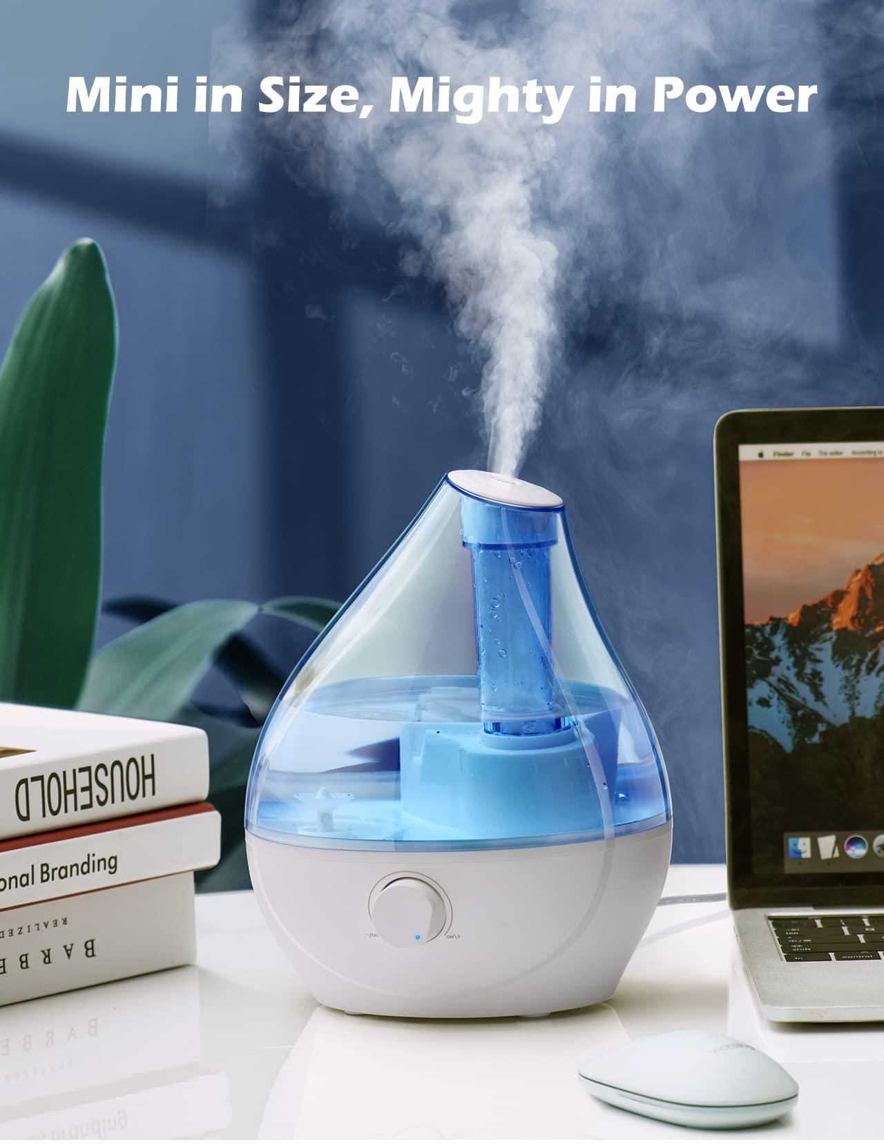Humidifiers for Bedroom, 1.8L Cool Mist Humidifier, Cool Mist Vaporizer for Home, with 21dB Quiet for Baby Nursery, Easy to Clean Home Humidifier with Dial Knob Control, BPA-Free, 24 Hours Runtime