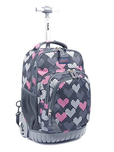 Tilami Kids Rolling Backpack 18 inch Boys and Girls Laptop Backpack, Falling Love