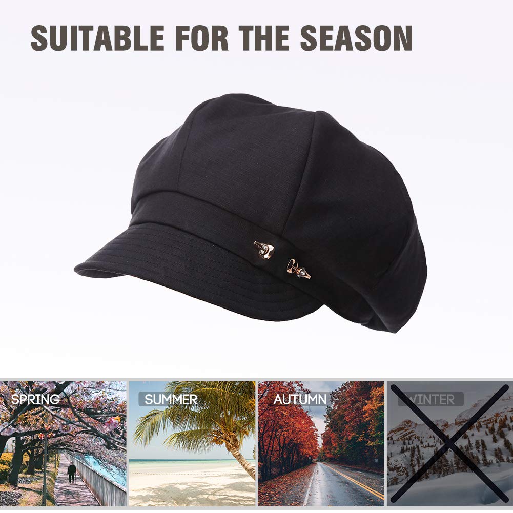 Fancet Women's Classic Visor Beret Newsboy Cabbie Cap Summer Gatsby Adjustable Cozy Black Hat