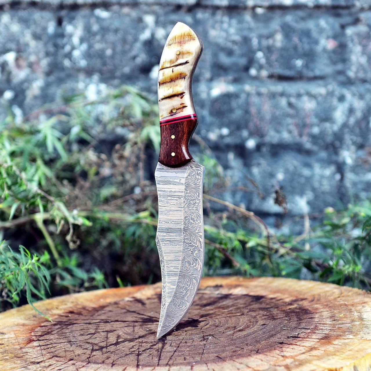 Grace Knives Hunting Damascus Steel Handmade Knife Fix Blade Knife 10 Inches with Leather Sheath G-155