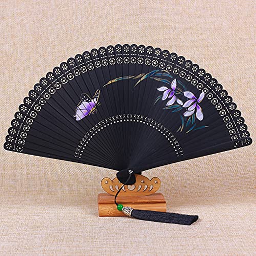 Folding Hand Fan Chinese Style All-Bamboo Fan, Ancient Style Folding Fan, Female Dance Classical, Hollow Small Tassel Portable Fan Handheld Folding Fan (Color : C)