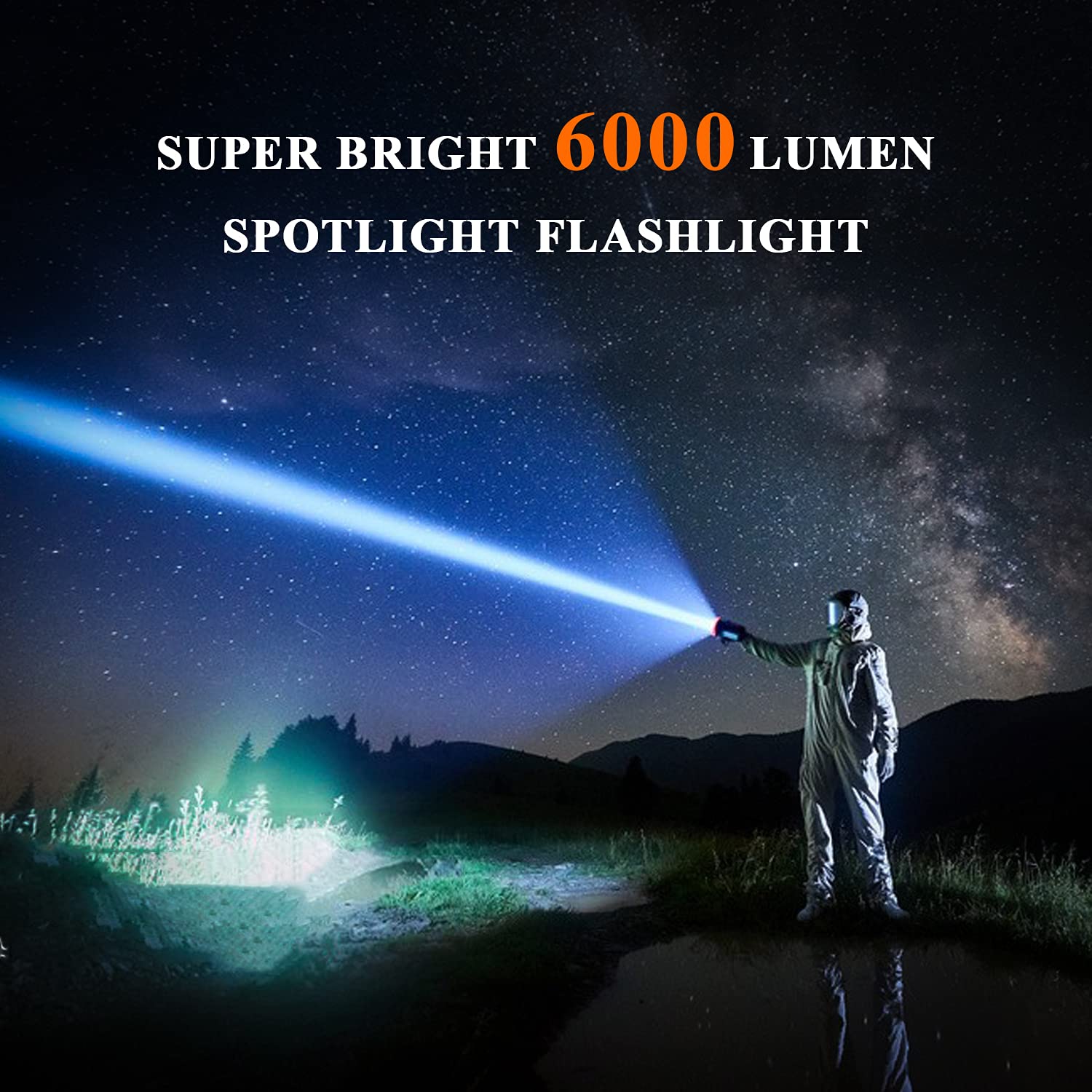 GoZebra Rechargeable LED Flashlight High Lumen, Super Bright 6000 Lumen Spotlight Flashlight Camping Lantern, High Powerful Large Handheld Flash Light for Camping Hiking Fishing Working