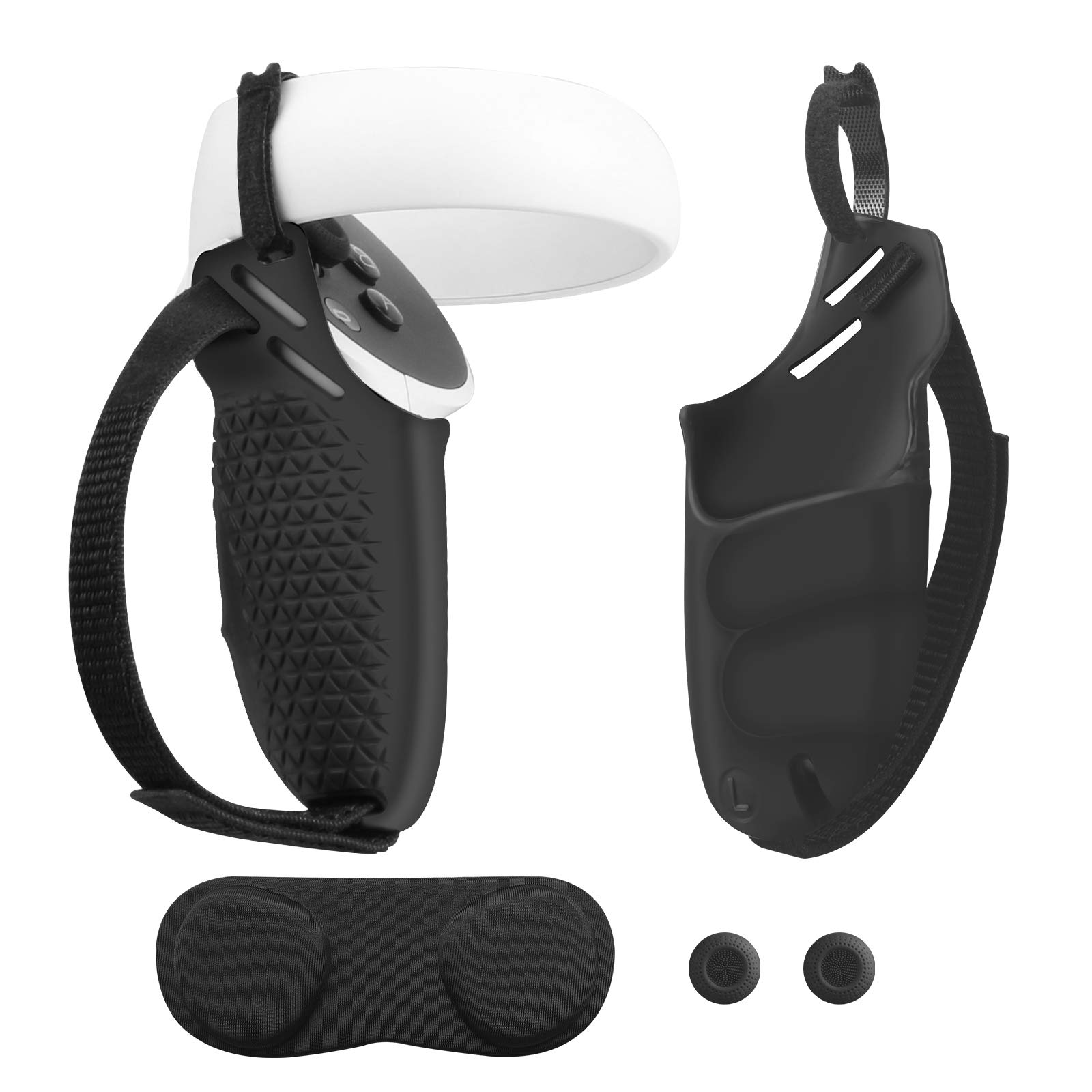 Esimen Finger Socket Grip Cover for Oculus Quest 2 Anti-Throw Touch Controller Handle Protective Sleeve Accessories Lens Cover with Joystick Caps -Easy to install (Black)