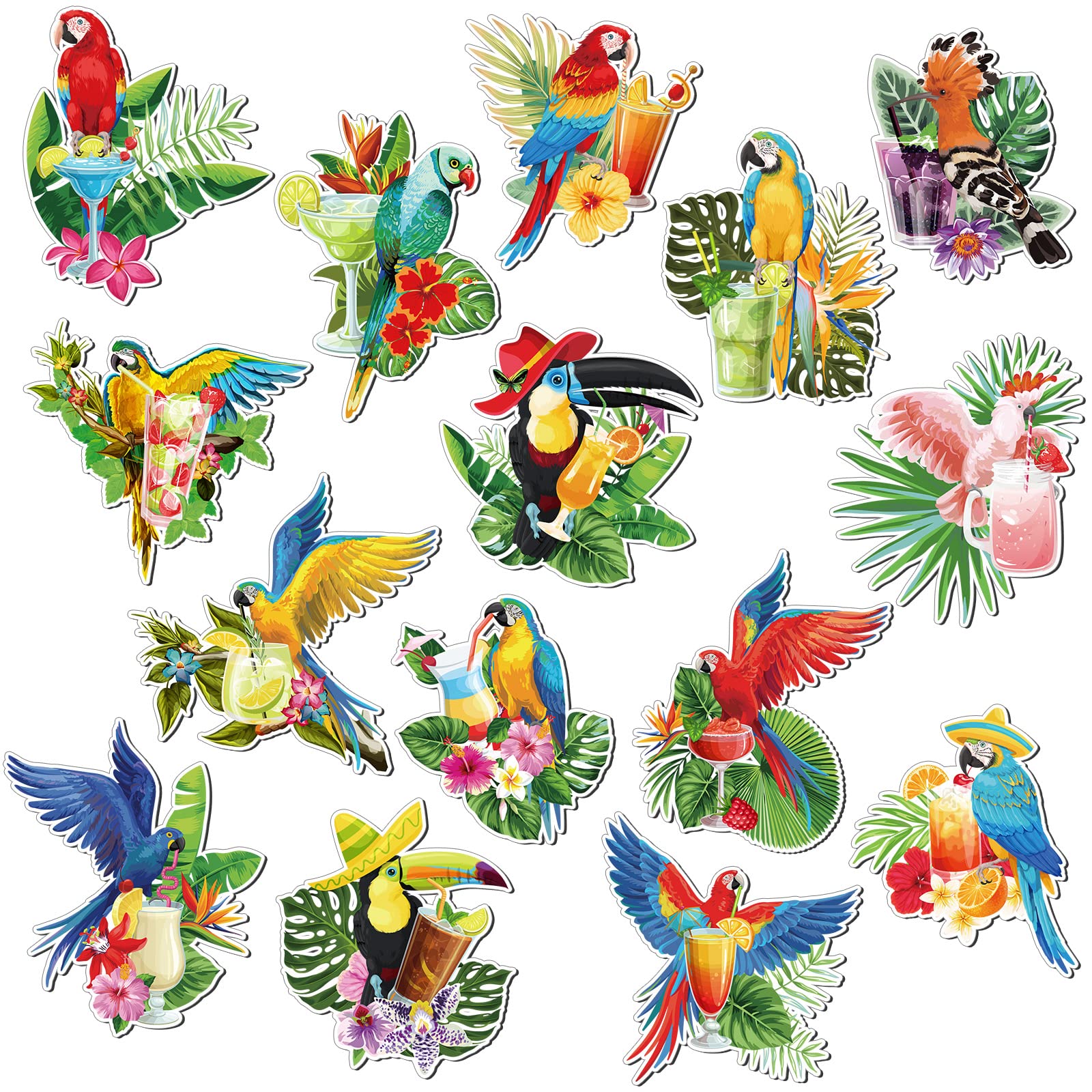 Hoteam 15 Pcs Parrot Cocktail Cruise Door Magnets Hawaii Tropical Magnetic Refrigerator Decoration Car Magnets Fridge Decal Decorative Fridge Stickers Door Protector for Mailbox