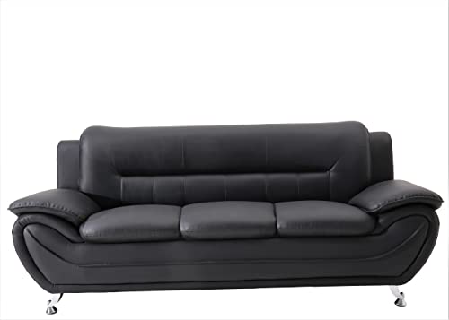 US Pride Furniture Michael Collection Modern Style Faux Leather Couch, Versatile 3 Seater Accent Piece for Living Room, Bedroom or Office, Comfortable Design and Elegant Look, 79" Sofa, Midnight