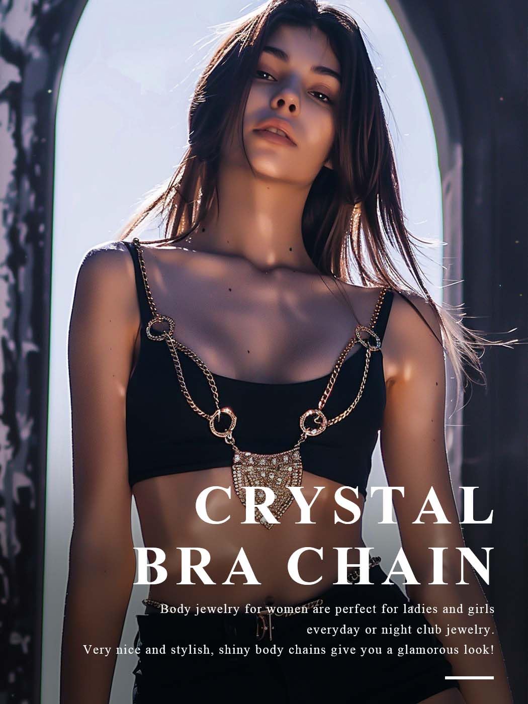 GEMILY Boho Chest Chain Rhinestone Heart Bra Chains Crystal Party Bikini Body Chain Jewelry Rave Accessory for Women and Girls (Silver)