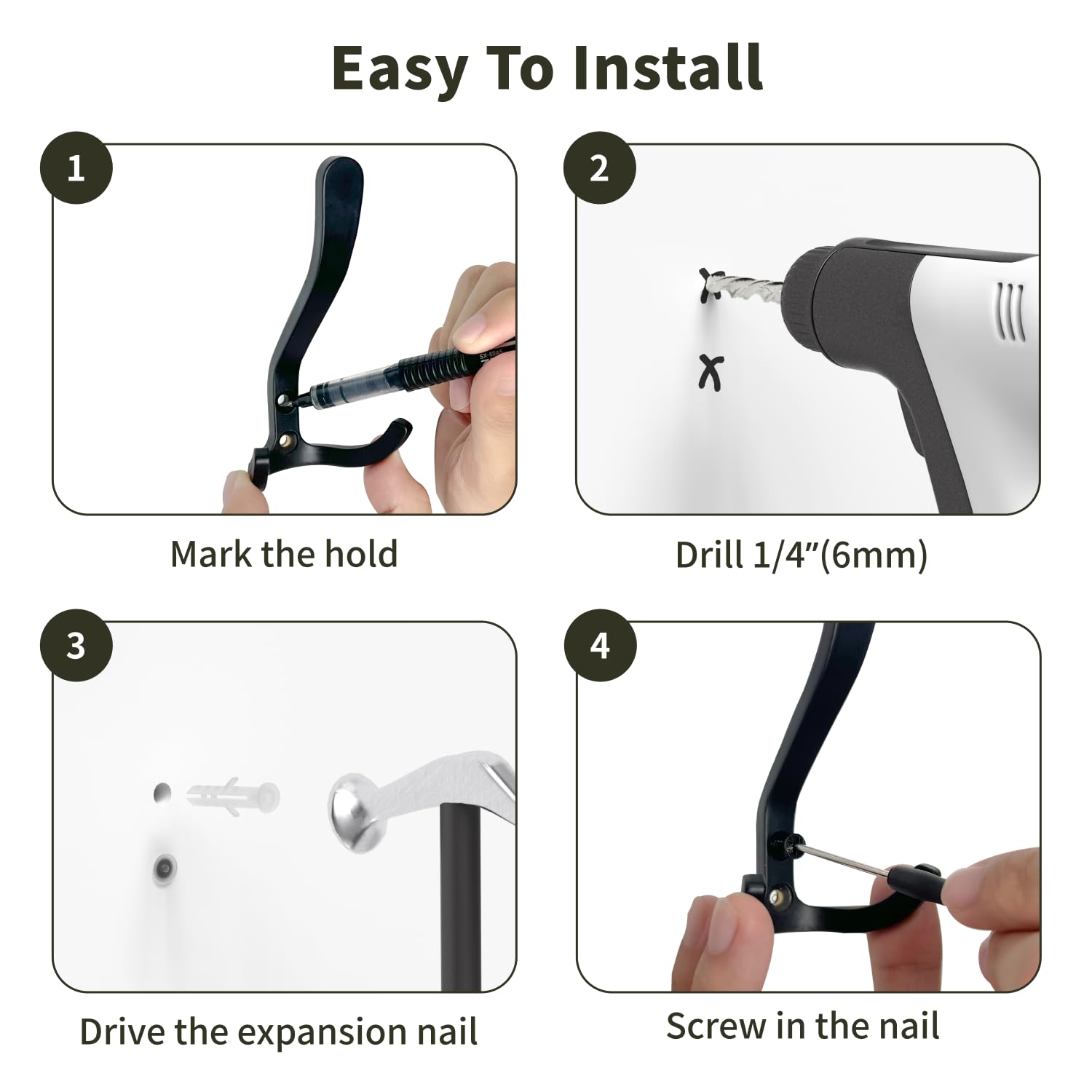GWAAZXGZ Heavy Duty Wall Mount Hooks - Black Wall Hooks for Hanging Coats, Hold Up to 50 LBS, Coat Hooks for Bathroom, Bedroom, and Entryway, 5 Pack