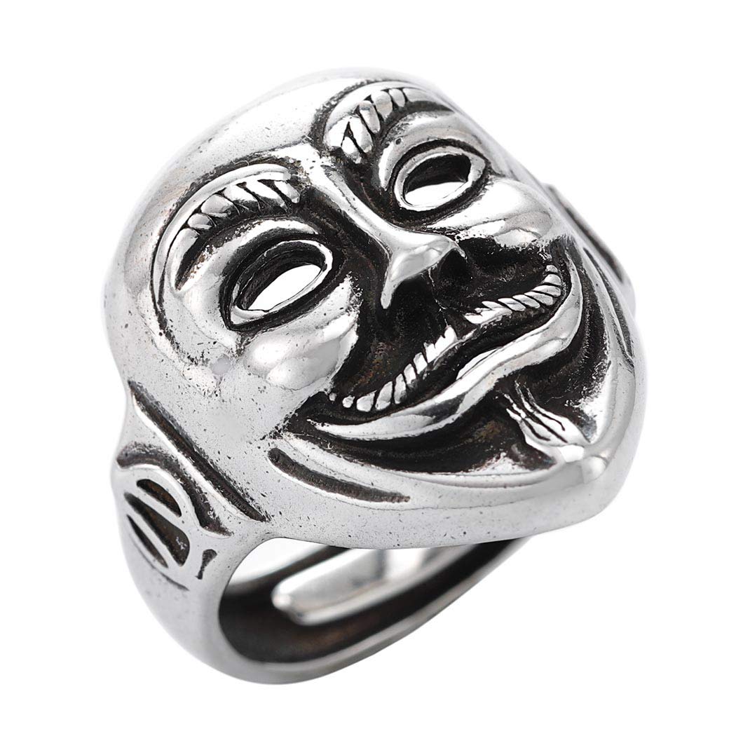 Fstrend Vintage Band Ring Silver V for Vendetta Women's Statement Ring Retro Stainless Steel Adjustable Open Rings Jewelry for Women and Men