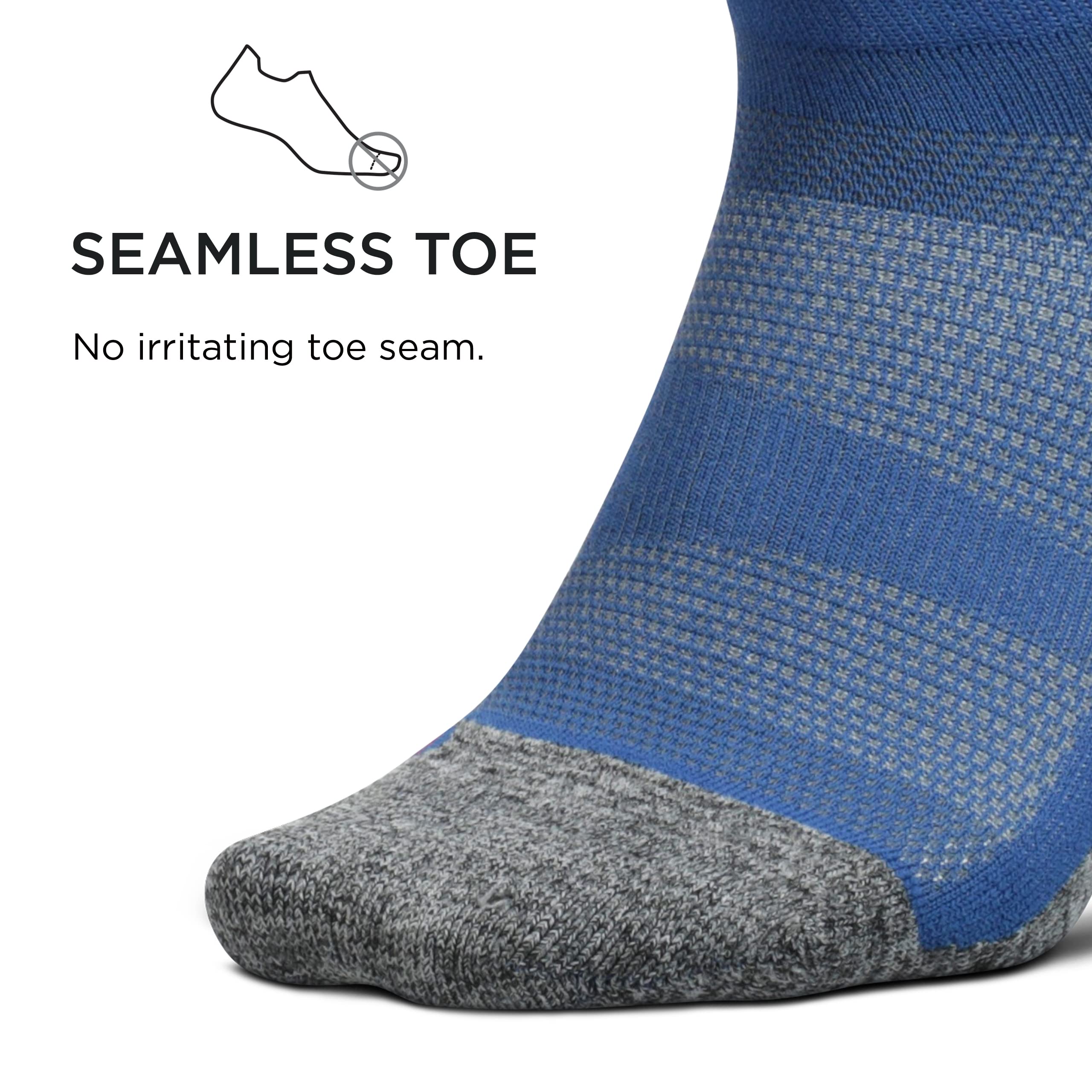 Feetures Elite Ultra Light Cushion Mini Crew Sock - Sport Sock with Targeted Compression - Medium, Rogue Blue (1 Pair)