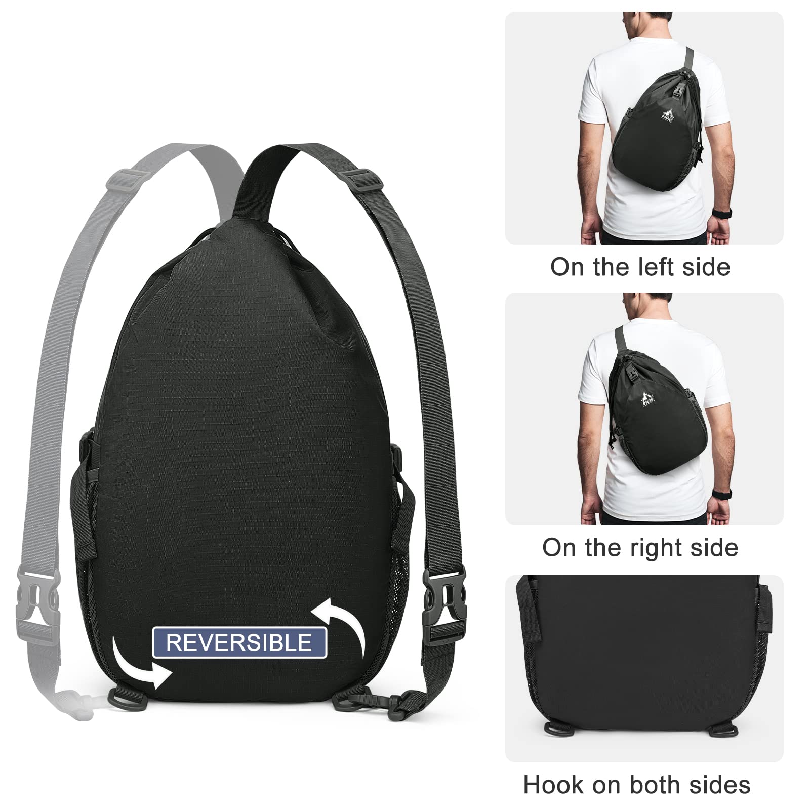G4Free 15L Sling Bag Crossbody Drawstring Backpack Outdoor Travel Cinch Bag Foldable Gym Bag for Men Women