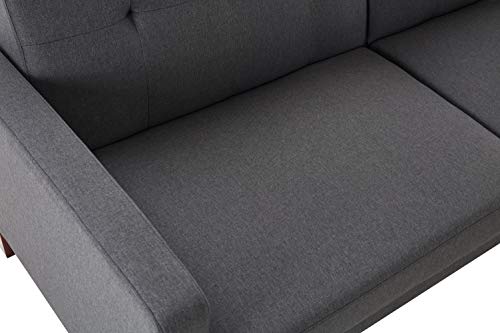 Sofa Futon Premium Linen Upholstery Sofa Can Convertible Into A Bed, Sofa Bed Upholstery with Wooden Legs, Fabric Living Room Sofa Contemporary Plush Sleeper Sofa with Padded Cushions (Grey)