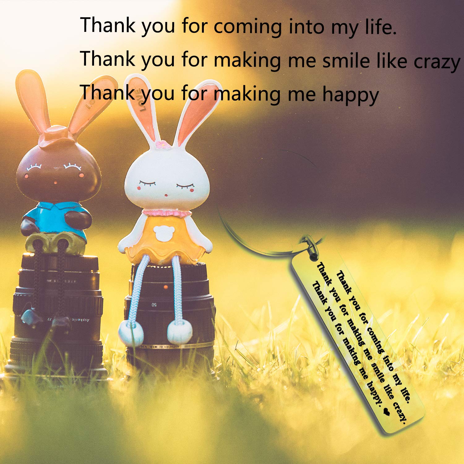 FUSTMW Thank You for Coming into My Life Keychain for Men Women Inspirational Couples Gift (Silver)
