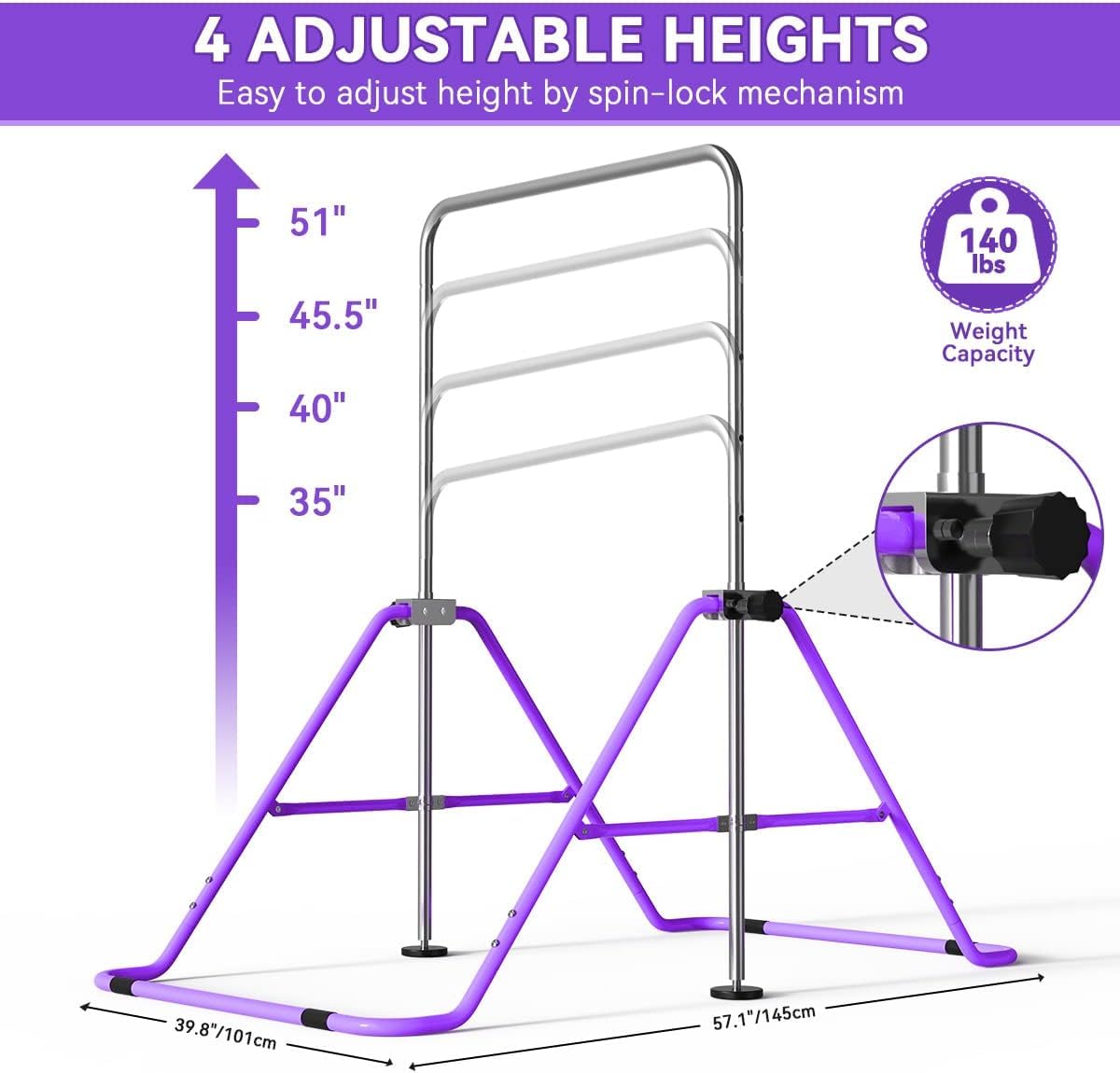 FBSPORT Gymnastics Bar for Kids,Adjustable Height Gymnastic Horizontal Bars,Junior Training Bar Children Folding Training Monkey Bars for Home Using