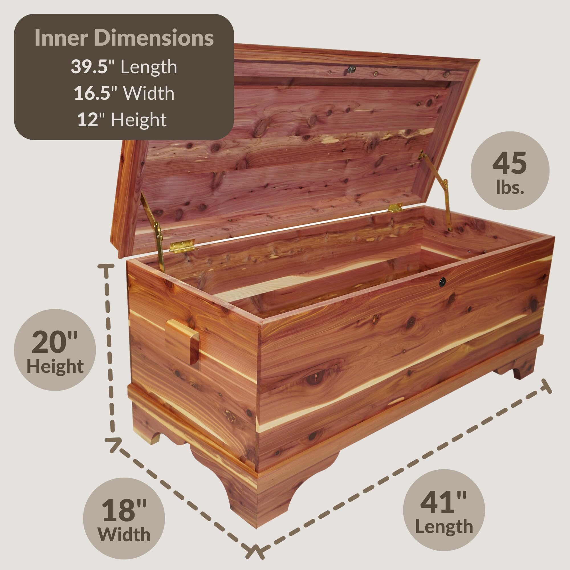 DutchCrafters 45" Amish Heirloom Aromatic Red Cedar Hope Chest with Waterfall Edge, Storage Trunk with Lock for Blankets and Keepsakes - Made in America (Large - 45", Natural)