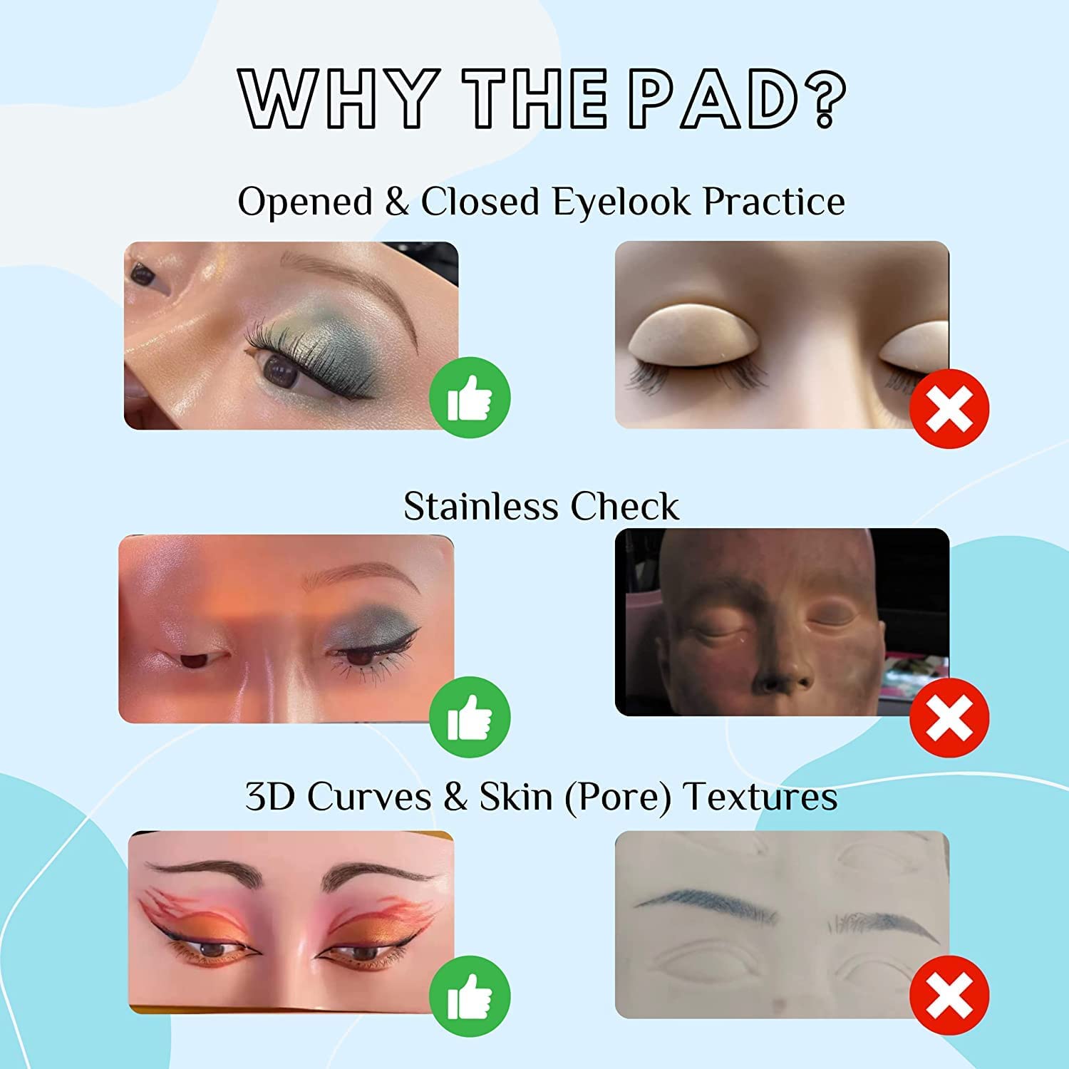 IMAKEUPNOW Makeup Practice Face Board 3D Realistic Pad with Cleaning Brush for Makeup Artist Board Makeup Practice, Eyeshadow Eyeliner Eyebrow Mapping Realistic Face Skin Eye Makeup Gift for Women