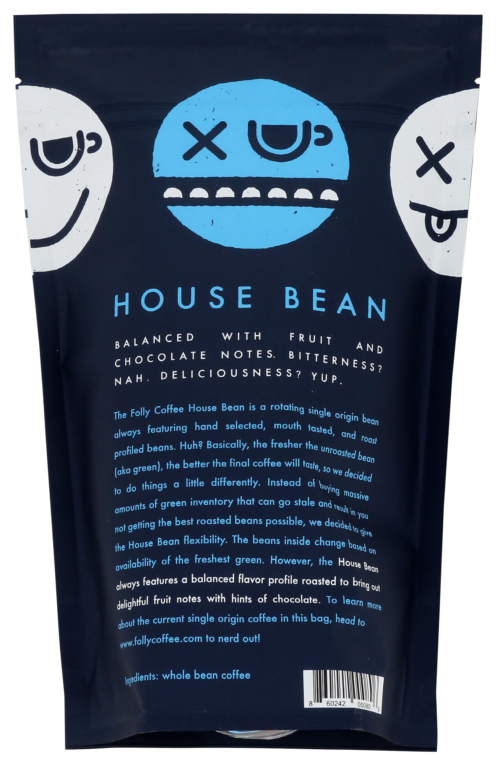 Folly Coffee | House Bean | Light Roast, Rotating Single Origin (Ethiopia) | Fair Trade & Small Batch | Whole Bean, 12 oz Bag