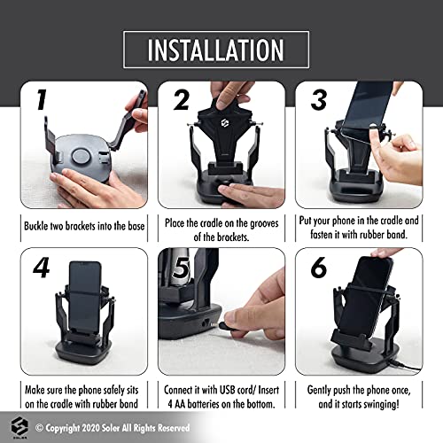 SOLER Phone Swing, Phone Rocker Compatible for Pokemon Go Walker Cellphone Pedometer Accessories (Mute Version)(USB Cable)(Battery Compatible)(Google Fit) Quick Step Earning Device β Black