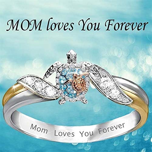 FUTIMELY Turtle Ring Mom Loves You Forever Statement Ring for Women Crystal Animals Healthy Longevity Sea Turtle Ring,Best Gifts for Mom at Christmas (6)