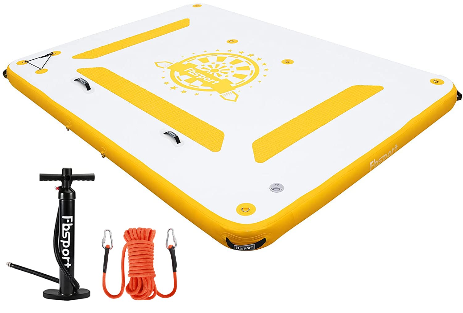FBSPORT Inflatable Floating Dock, 6ft/ 8ft/10ft Inflatable Water Platform Swim Dock Mat with None-Slip Surface,6 Inch Thick PVC Construction,Floating Platform for Pool Beach Ocean