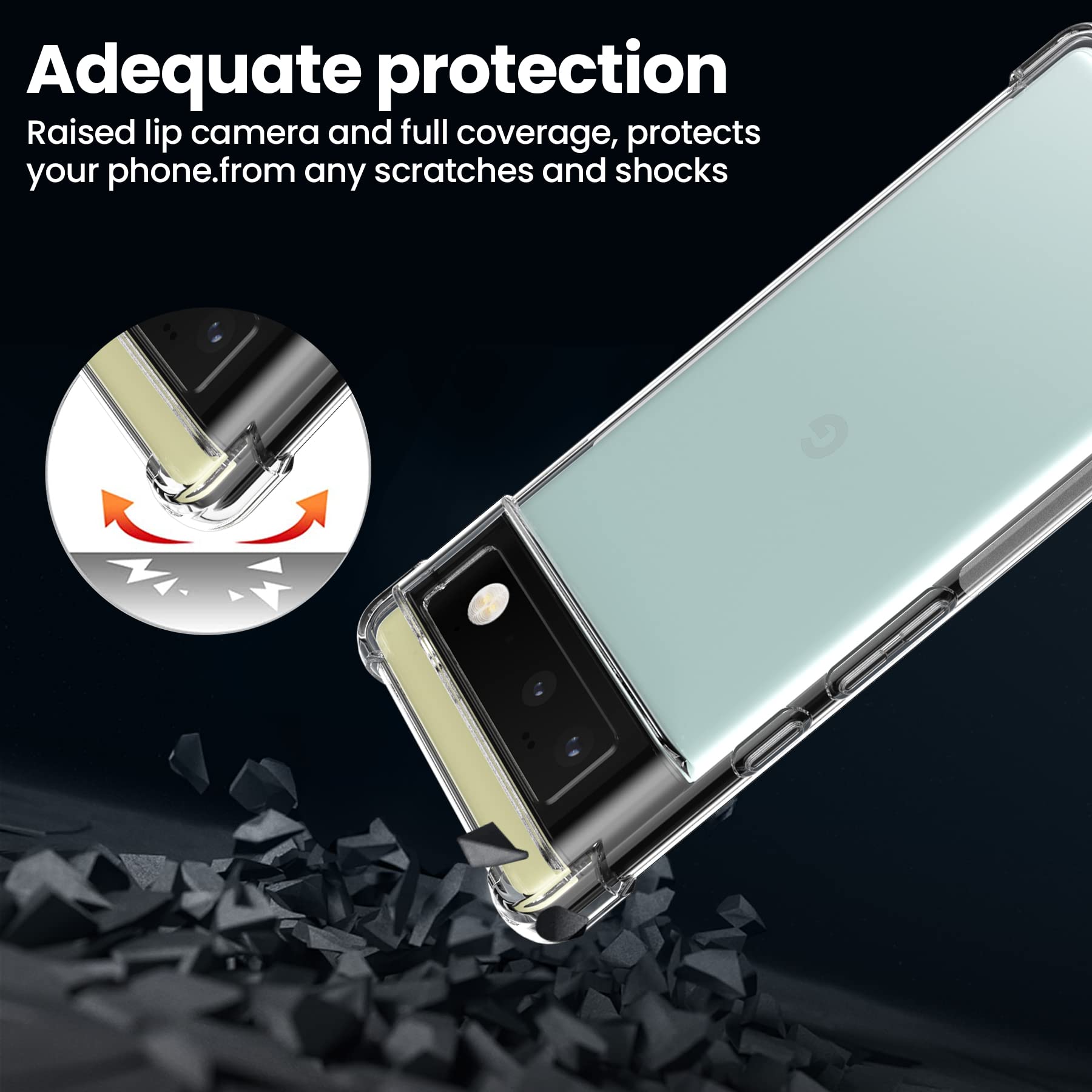 Foluu for Google Pixel 6 Case, Pixel 6 Case Clear, Scratch Resistant Reinforced Corners TPU Rubber Soft Skin Silicone Protective Case Cover for Google Pixel 6 2021 (Crystal Clear)