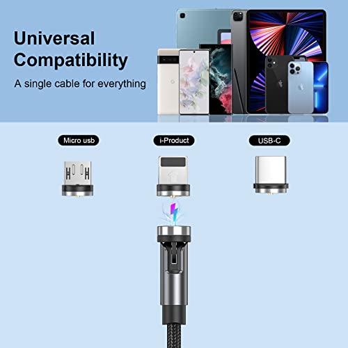 N. NETDOT NetDot 540°Rotation 3in1 Magnetic Charging Cable, 6.6ft 3 Pack Gen15 Magnetic Phone Charger and Magnetic Charger for Micro USB, USB-C/Type C and i-Product, 3in1 Black