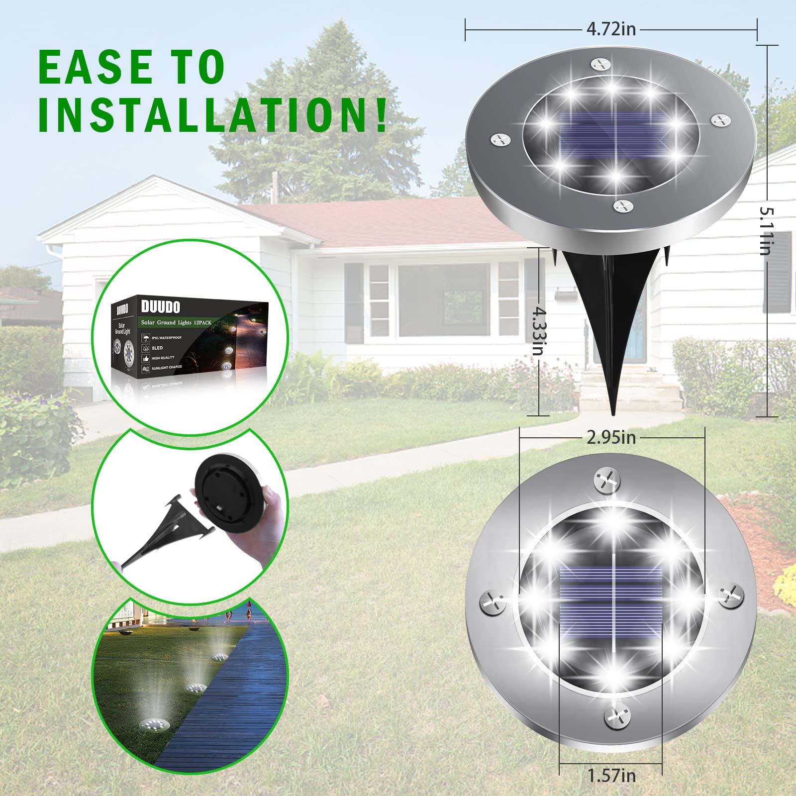DUUDO Solar Ground Lights 12 Pack - 8 Led Solar Outdoor Lights Decorative Warterproof for Pathway Patio Walkway Lawn Outdoor Solar Lights