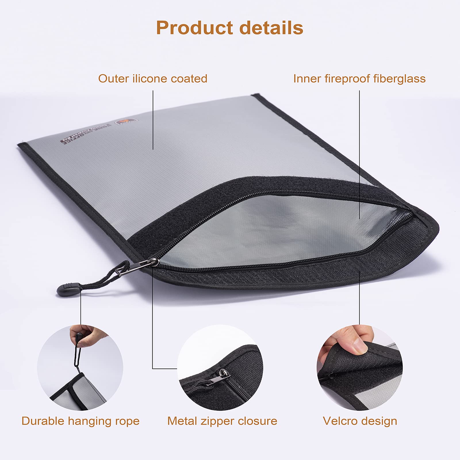 Fireproof Document Bag (2000℉),10.6”x 6.9” Waterproof and Fireproof Money Bag with Zipper,Fireproof Safe Storage Pouch for Passport,Cash,Jewelry,Legal Documents and Valuables