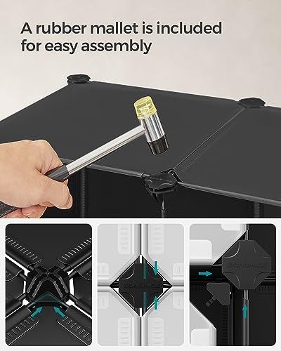 SONGMICS Cube Storage with Door, Set of 12 Plastic Cubes, Closet Storage Shelves, DIY Plastic Closet Cabinet, Modular Bookcase, Shelving with Doors for Bedroom, Living Room, Black and White ULPC34HV1