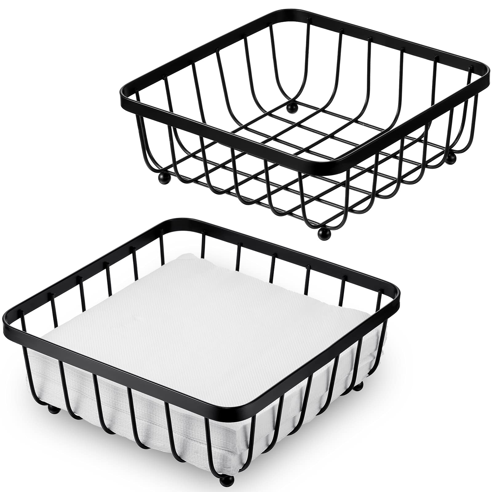 Hotop, 2 Pieces Metal Napkin Holder Metal Paper Napkin Holder Napkin Storage Holder Rack for Dining Table, Kitchen, Coffee Table, Black, approx. 7.5 x 7.5 x 3 In 19 x 19 x 7 cm