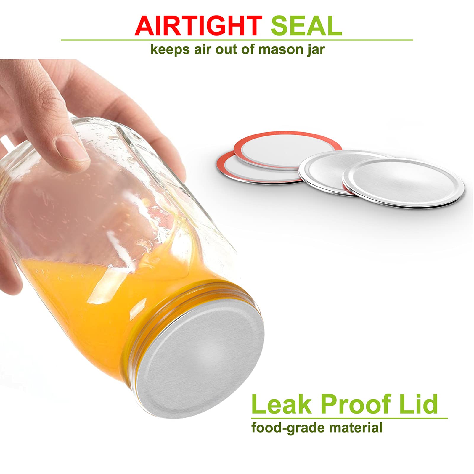 Wide Mouth Mason Jar Lids Canning Lids for Ball, Kerr Jars - 24-Count Split-Type with Leak proof & Airtight Seal Features, Metal Mason Jar Lids for Canning - Food Grade Material, Silver/86 MM