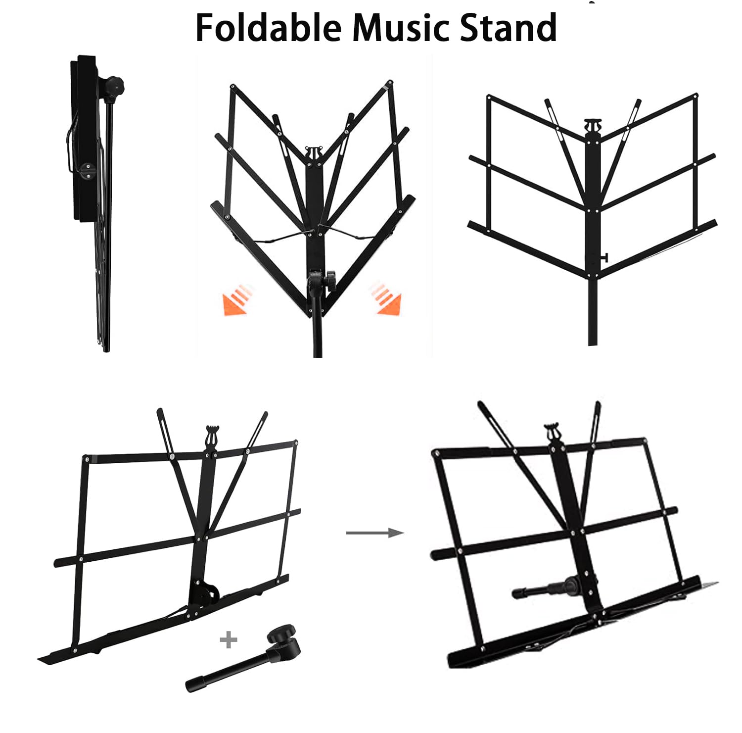 EASTROCK Folding Music Sheet Stand 2 in 1 Dual-Use Portable Foldable Music Stand Desktop Book Stand with Carrying Bag, Lightweight Metal Music Stand Holder Suitable for Instrumental Performance