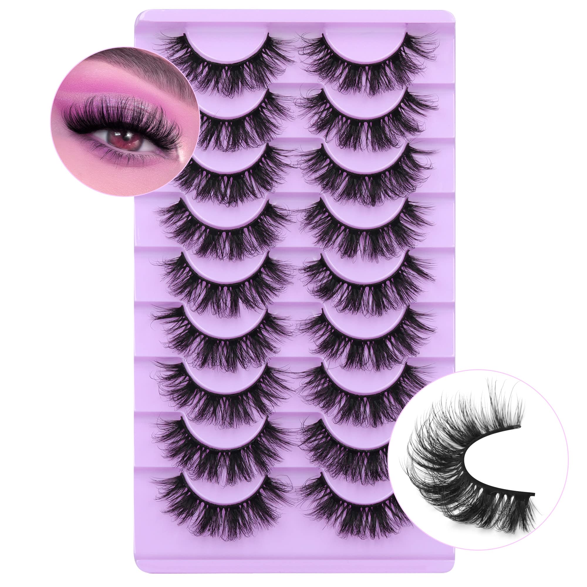Mink Lashes Fluffy False Eyelashes Natural Look 16MM Fluffy Wispy Volume CC Curl Lashes 9 Pairs by Yawamica Black