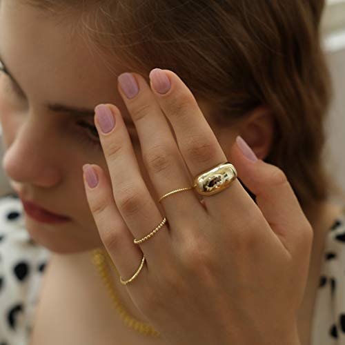 espere 18K Gold Plated Sterling Silver Stacking Ring Set of 3 | Thin Beaded Ring Twisted Rope Band Hammered Ring | Minimalist Spacer Rings | Delicate Eternity Gold Band