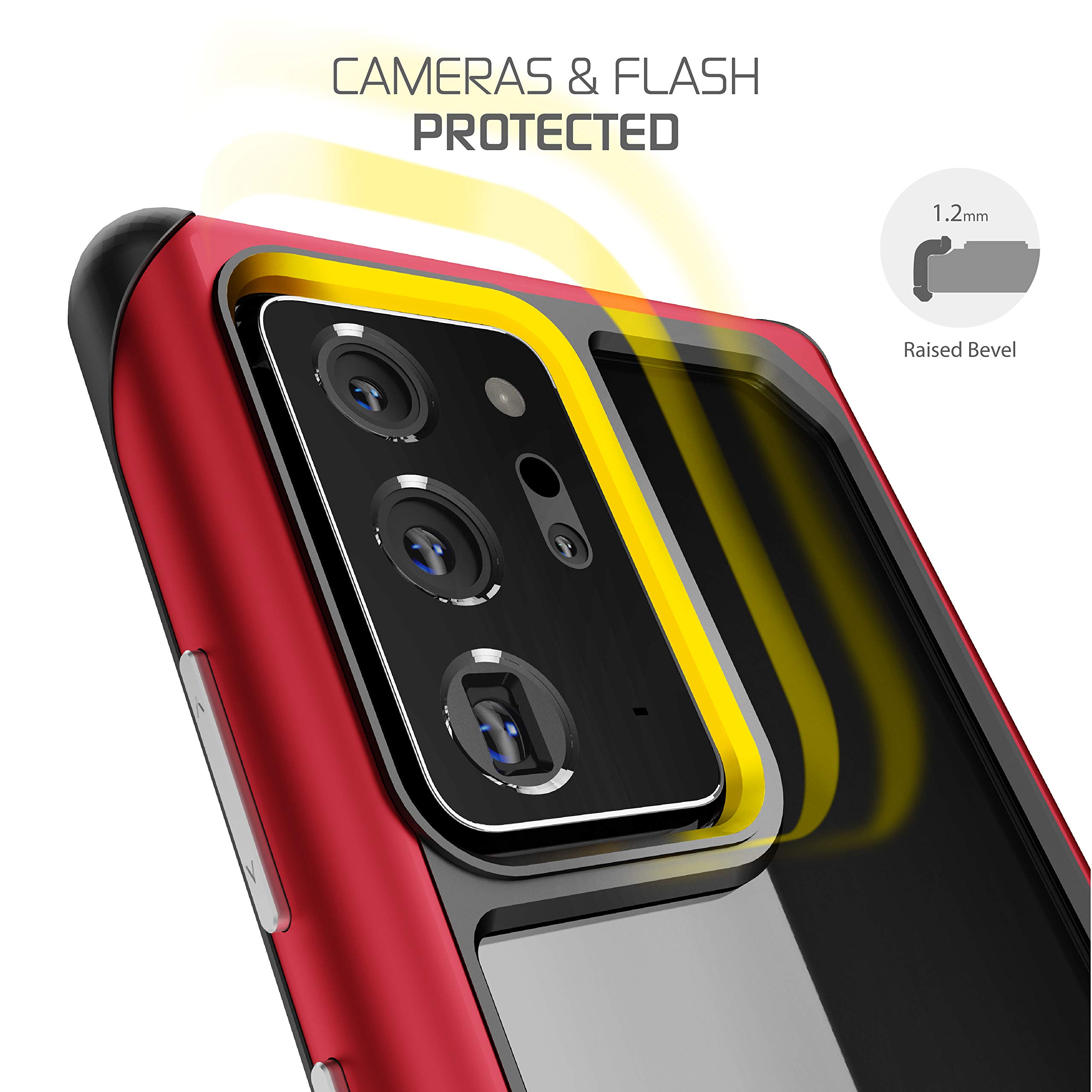Ghostek Atomic Slim Note 20 Ultra Case Clear with Red Military Grade Aluminum Bumper Heavy Duty Protection with Rugged Shockproof Design Protective Cover 2020 Galaxy Note20 Ultra 5G (6.9 Inch) - (Red)